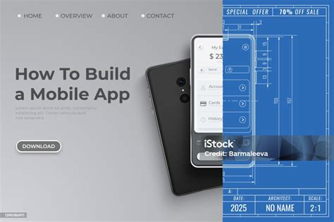 모바일 응용 프로그램과 함께 연결된 사실적인 전화가있는 전화기의 기술 도면 모바일 응용 프로그램을 만드는 개념 스마트폰에 대한 스톡 벡터 아트 및 기타 이미지 Istock