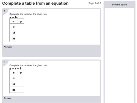 Complete A Table From An Equation Worksheet Pdf 6rpa1 6th Grade