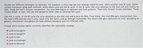 Solved Viruses Use Different Strategies To Replicate For