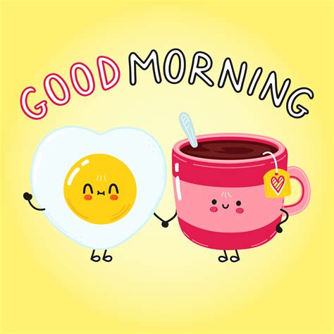 Cute Happy Fried Egg And Coffee Cup Vector Cartoon Character