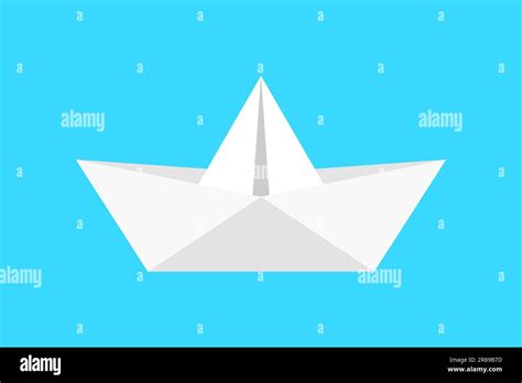 Origami Paper Boat Isolated On A Blue Background White Ship Made Of