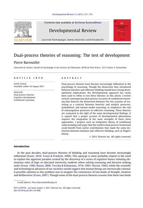 PDF Dual Process Theories Of Reasoning The Test Of Development DOKUMEN TIPS