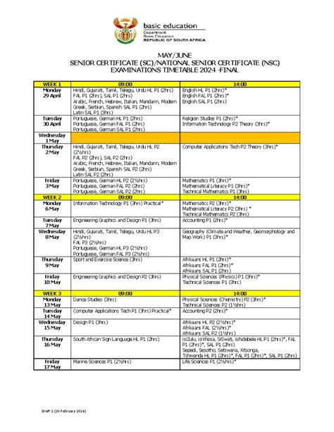Nsc June 2025 Timetable Christina A Koch