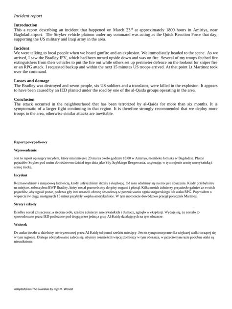Incident Report Sample Ied Attack Pdf