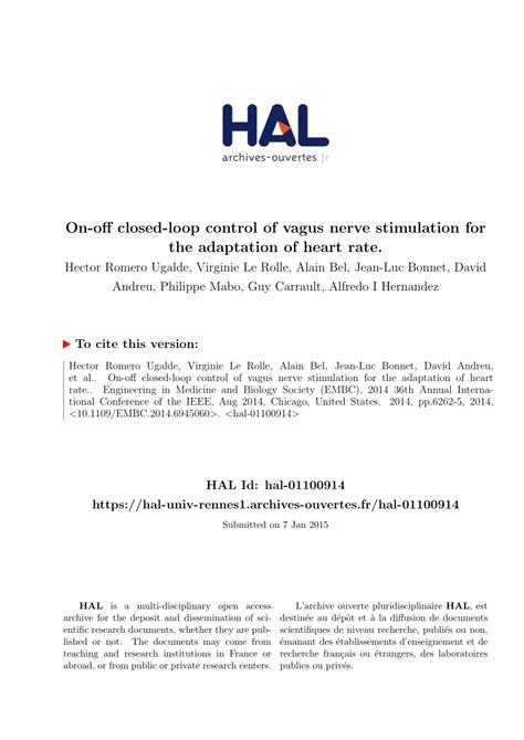 Pdf On Off Closed Loop Control Of Vagus Nerve Stimulation For The