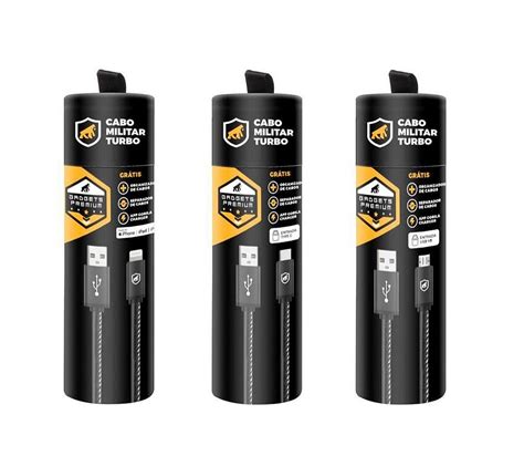 Cabo Turbo Militar M Micro Usb Tipo C Lightning Mfi Homologado Gshield Atacado