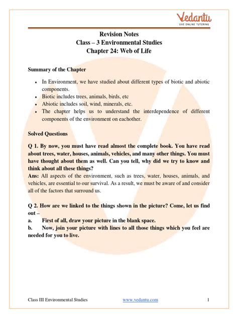Web Of Life Class 3 Notes Cbse Evs Chapter 24 [pdf] Pdf