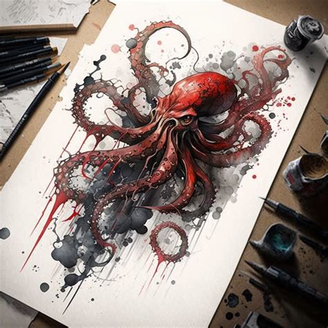 Trash Polka Octopus Tattoo Sketch Kraken Skizze Krake Tattoo Design