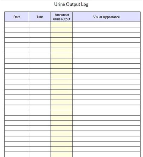 Urine Output Chart Free Printable