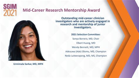 Mid Career Research Mentorship Award Urmimala Sarkar Md Mph Youtube