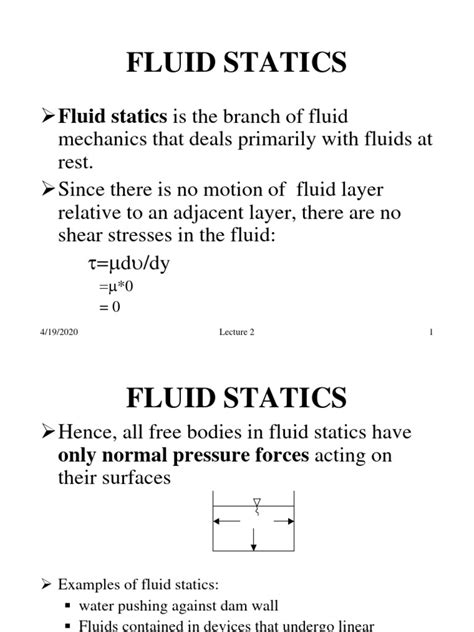 Fluid Statics Lecture 2 Pdf