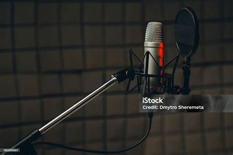 사운드 녹음 스튜디오에서 더빙과 음성을 위한 전문 마이크의 팬 샷 클로즈업 팟캐스트 컨셉 예술가에 대한 스톡 사진 및 기타 이미지 Istock