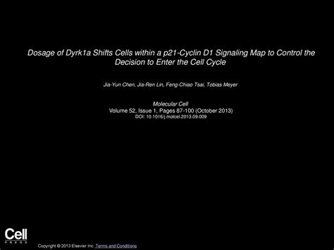 Dosage Of Dyrk1a Shifts Cells Within A P21 Cyclin D1 Signaling Map To
