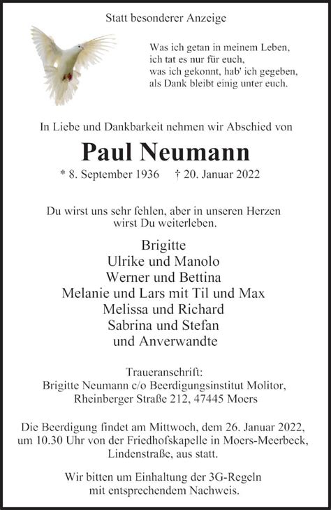 Traueranzeigen Von Paul Neumann Trauer In NRW De