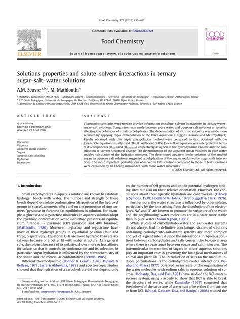 Pdf Solutions Properties And Solute Solvent Interactions In Ternary