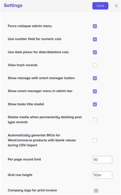 Smart Manager Settings Storeapps