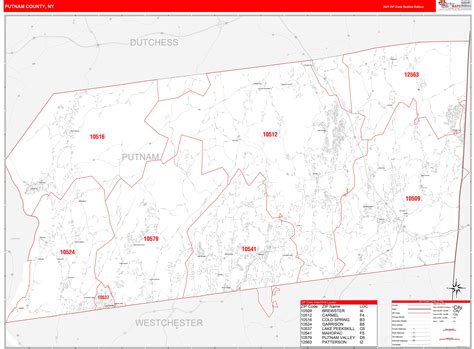 Putnam County Ny Zip Code Wall Map Red Line Style By Marketmaps Mapsales