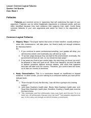 LOGICAL FALLACIES Pdf Lesson Common Logical Fallacies Quarter 3rd Quarter Date Week 3