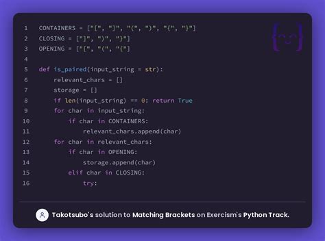 Takotsubos Solution For Matching Brackets In Python On Exercism