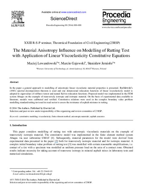 Pdf The Material Anisotropy Influence On Modelling Of Rutting Test