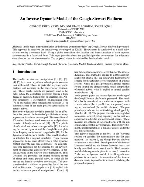 Pdf An Inverse Dynamic Model Of The Gough Stewart Platform
