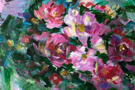 유화 꽃들 인상주의 스타일 꽃 그림 여전히 그림 캔버스 예술가 디자인 또는 인쇄 꽃 삽화 꽃 나무에 대한 스톡 벡터 아트 및