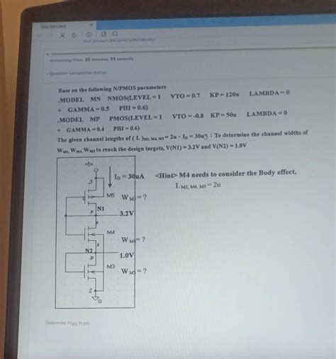 Solved Base On The Following N Pmos Parameters Model Mn Chegg