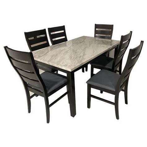 Rectangular Wooden 6 Seater Marble Top Dining Table Set At 35000 Set