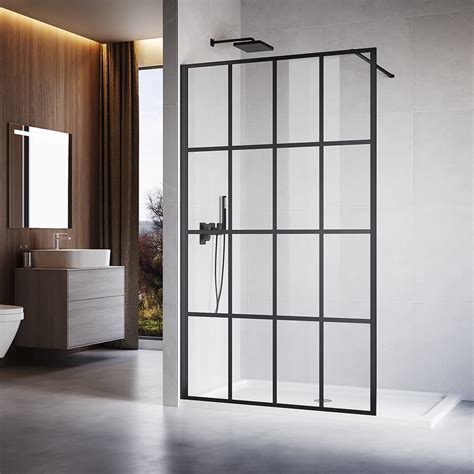 Black Framed Walk In Shower Screen 8mm Tempered Glass Fixed Panel 1000