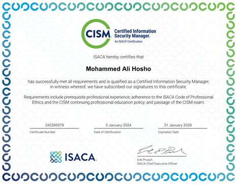 Mohammed Ali Hosho On Linkedin Cism Cybersecurity Isaca