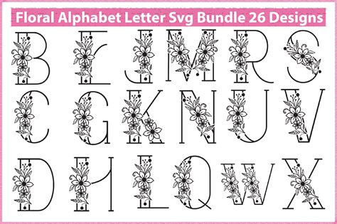 Floral Alphabet Letter Svg Bundle 26 Decorative Illustrations