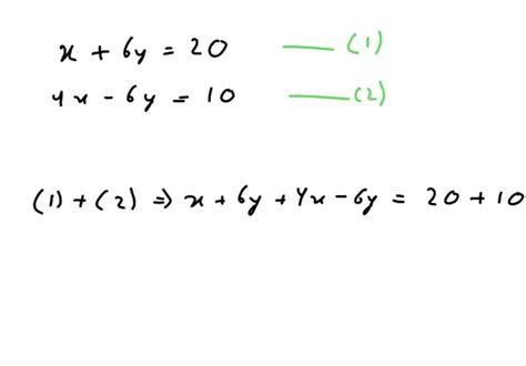 Solve The Following System Using The Elimination Method X 6y 20 4x 6y 10