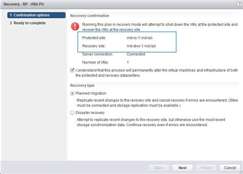 Perform Failover Of Vsphere Replication Based Recovery Plan