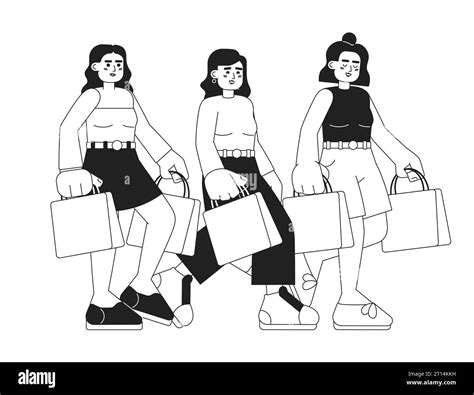 Friends Going Shopping Monochromatic Flat Vector Characters Stock