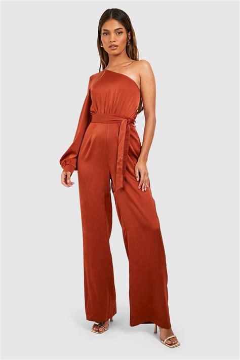 Satin One Shoulder Jumpsuit Boohoo