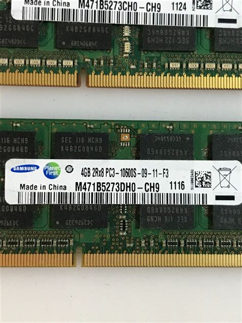 Lot of 2 Samsung 2GB 2Rx8 PC3-10600S-09-10-F2 M471B5673FH0-CH9 RAM ...