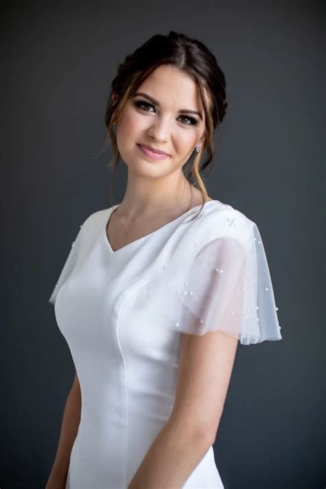 Simple Satin Modern Modest Lds Flutter Sleeves Fit And Flare