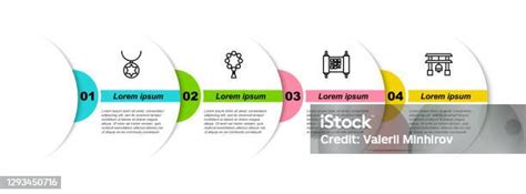 체인에 데이비드 목걸이의 설정 라인 스타 묵주 구슬 종교 법령 종이 양피지 스크롤 및 일본 게이트 비즈니스 인포그래픽 템플릿입니다 벡터 0명에 대한 스톡 벡터 아트 및 기타