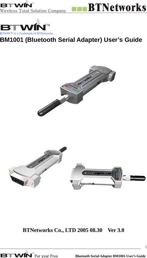 Bt Networks Bm1001 Serial Bluetooth Dongle User Manual Users Manual