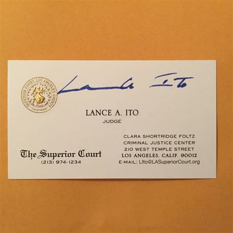 Lance Ito Autograph Oj Simpson Judge Kardashian Cochran Business Card