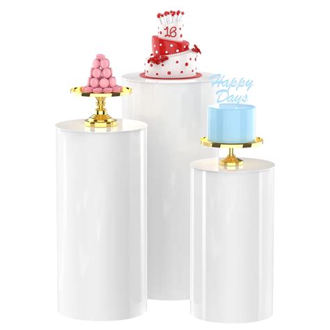 Xiomot White Round Cylinder Pedestal Stands 3pcs Pedestal Stand Columns