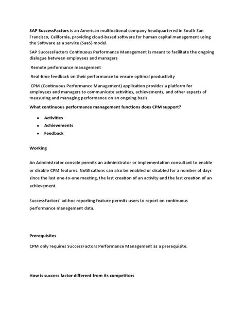 How Successfactors Cpm Supports Continuous Performance Management Pdf