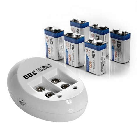 Ebl 6 Pack 9v Batteries Li Ion 9 Volt Rechargeable Batteries With 9v