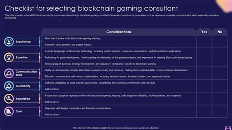 Checklist For Selecting Blockchain Gaming Introduction To Blockchain Enabled Gaming Bct Ss Ppt Slide