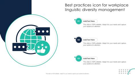 Best Practices Icon For Workplace Linguistic Diversity Management Ppt Example