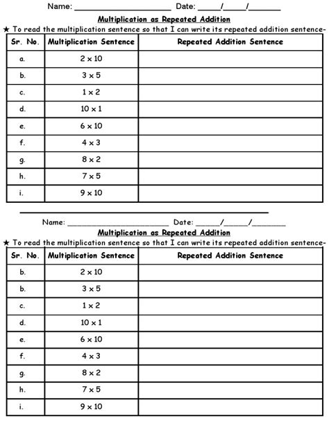 Multiplication To Repeated Addition Sentence Pdf