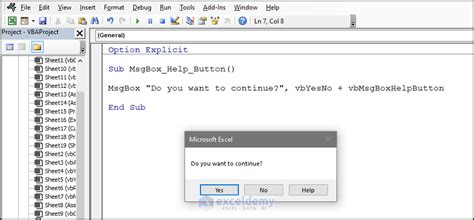 The Excel VBA MsgBox Function MsgBox Types Constants And Return Values
