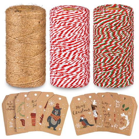 Whaline 984ft Christmas Twine String Cotton Present Wrapping Twine With 100pcs Xmas Tags Craft