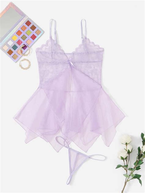 Contrast Lace Sheer Mesh Slips With Thong Artofit