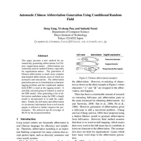 Automatic Chinese Abbreviation Generation Using Conditional Random Field Acl Anthology